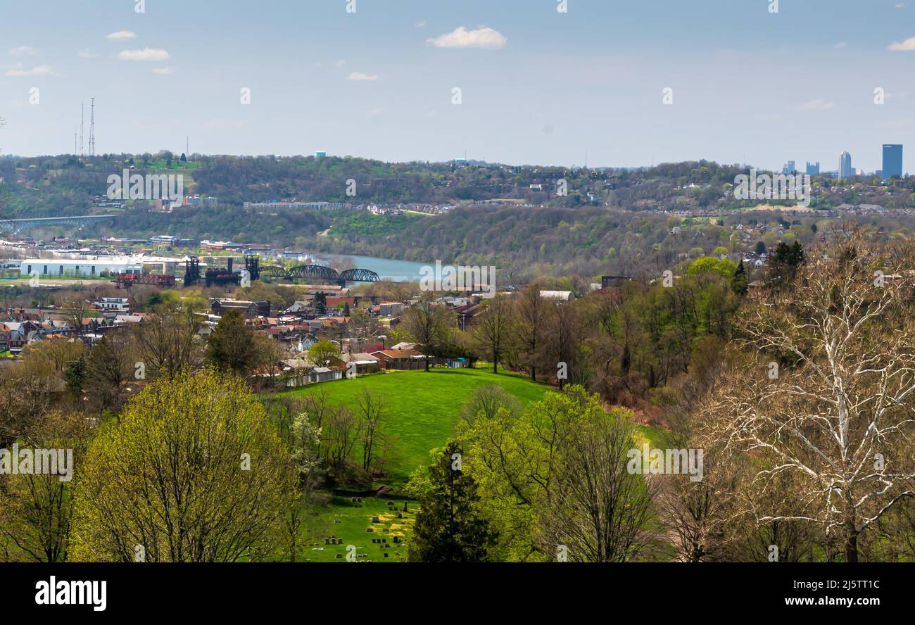 A view of Braddock, Homestead, the Monongahela River and downtown ...