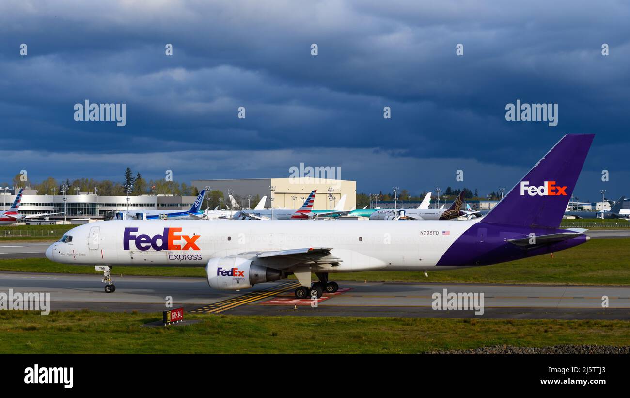Everett, WA, USA - April 21, 2022; FedEx Express aircraft taxiing at ...