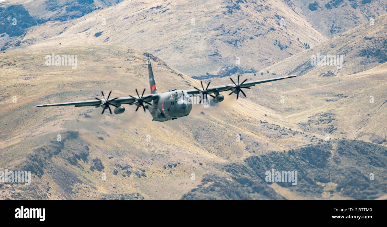 A Nevada Air National Guard C-130H Hercules aircraft flies over Pyramid ...