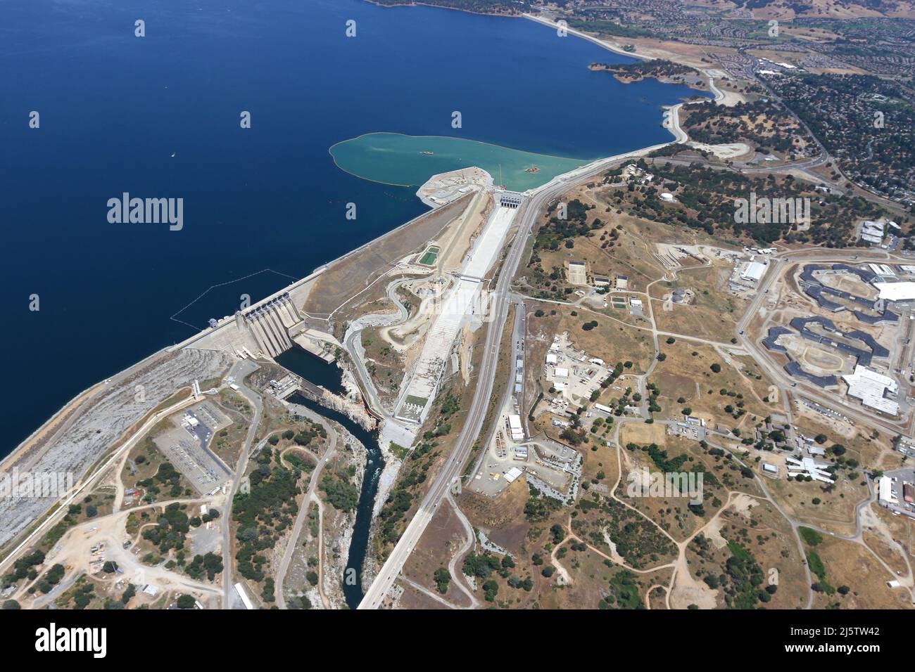 The Folsom Dam emergency spillway under construction as part of the ...