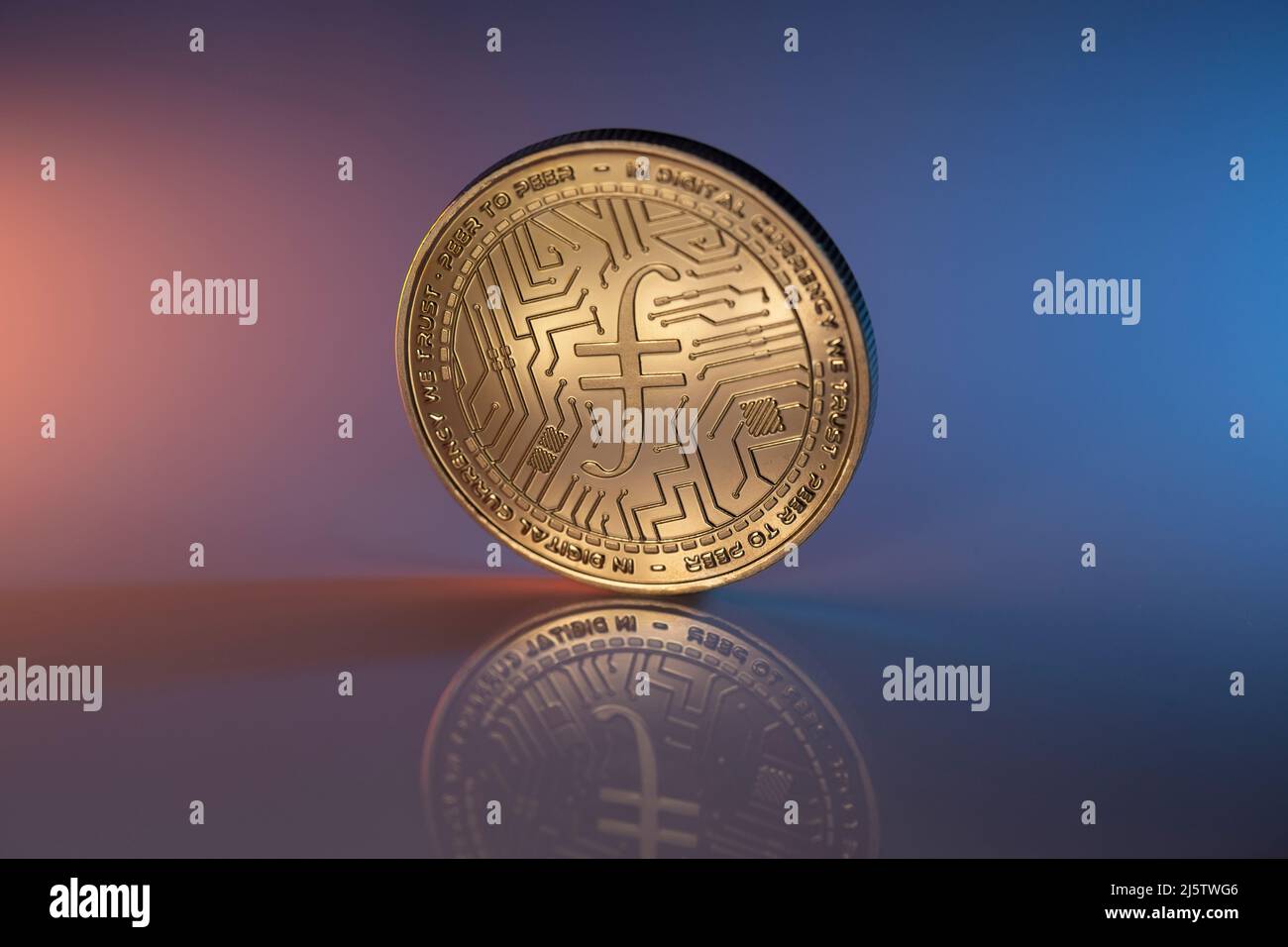 Filecoin FIL Cryptocurrency Physical Coin Placed on Reflective surface ...