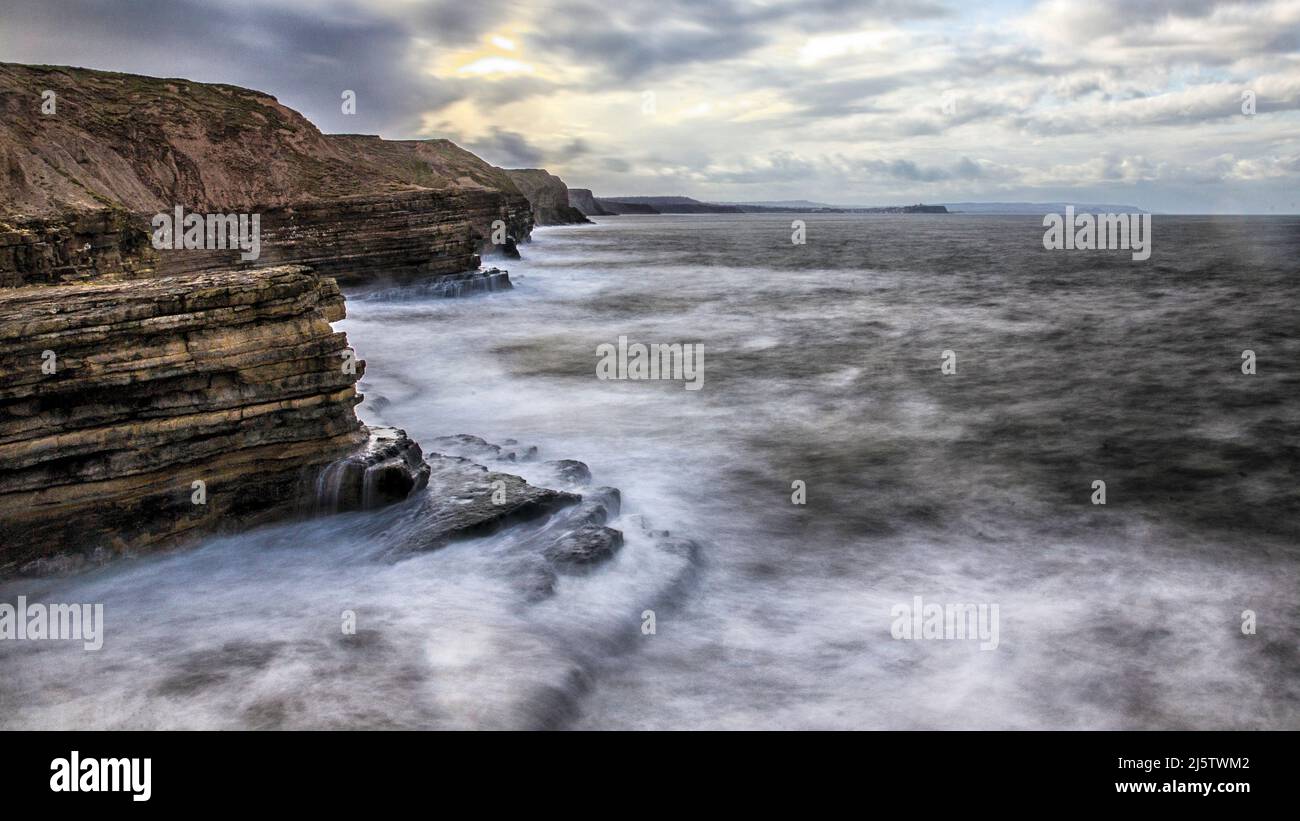 Looking north up to Scarborough from Filey Brigg Stock Photo - Alamy