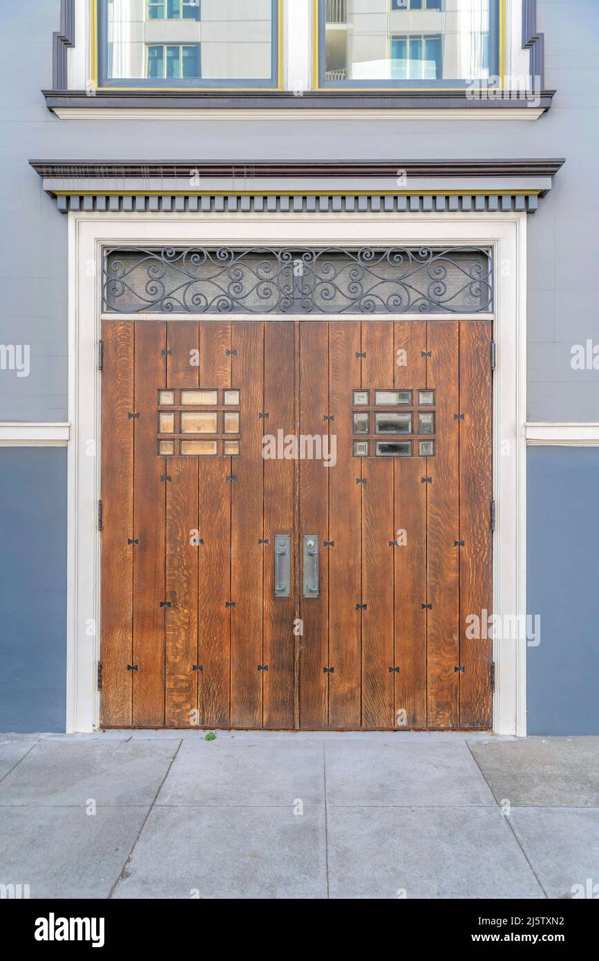 Side hinged double gate doors with railings on the transom window in ...