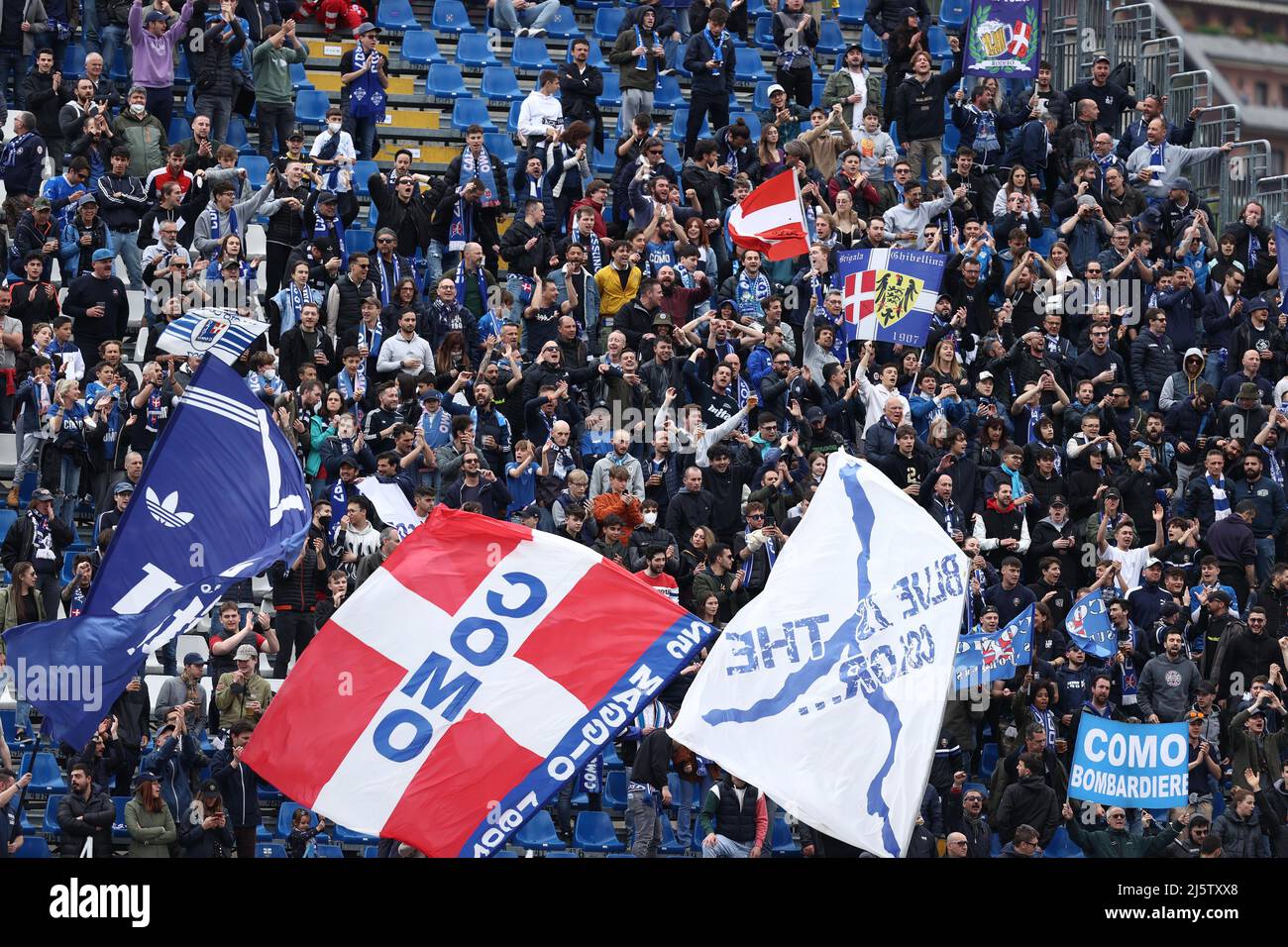 Como, Italy. 25th Apr, 2022. Como 1907 supporters celebrate during Como ...