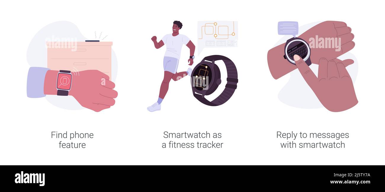 Smartwatch features isolated cartoon vector illustrations set Stock ...