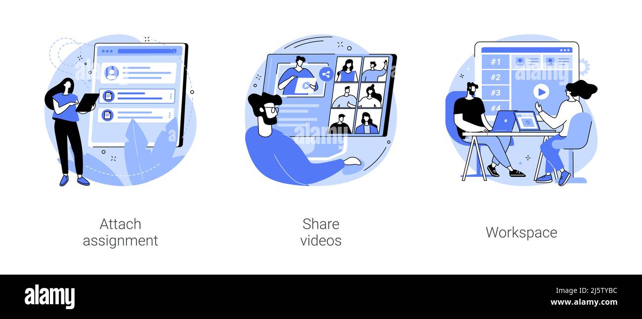 E-learning platform features isolated cartoon vector illustrations se ...