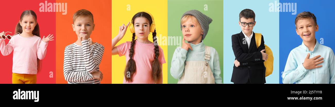 Set of cute funny children on colorful background Stock Photo - Alamy