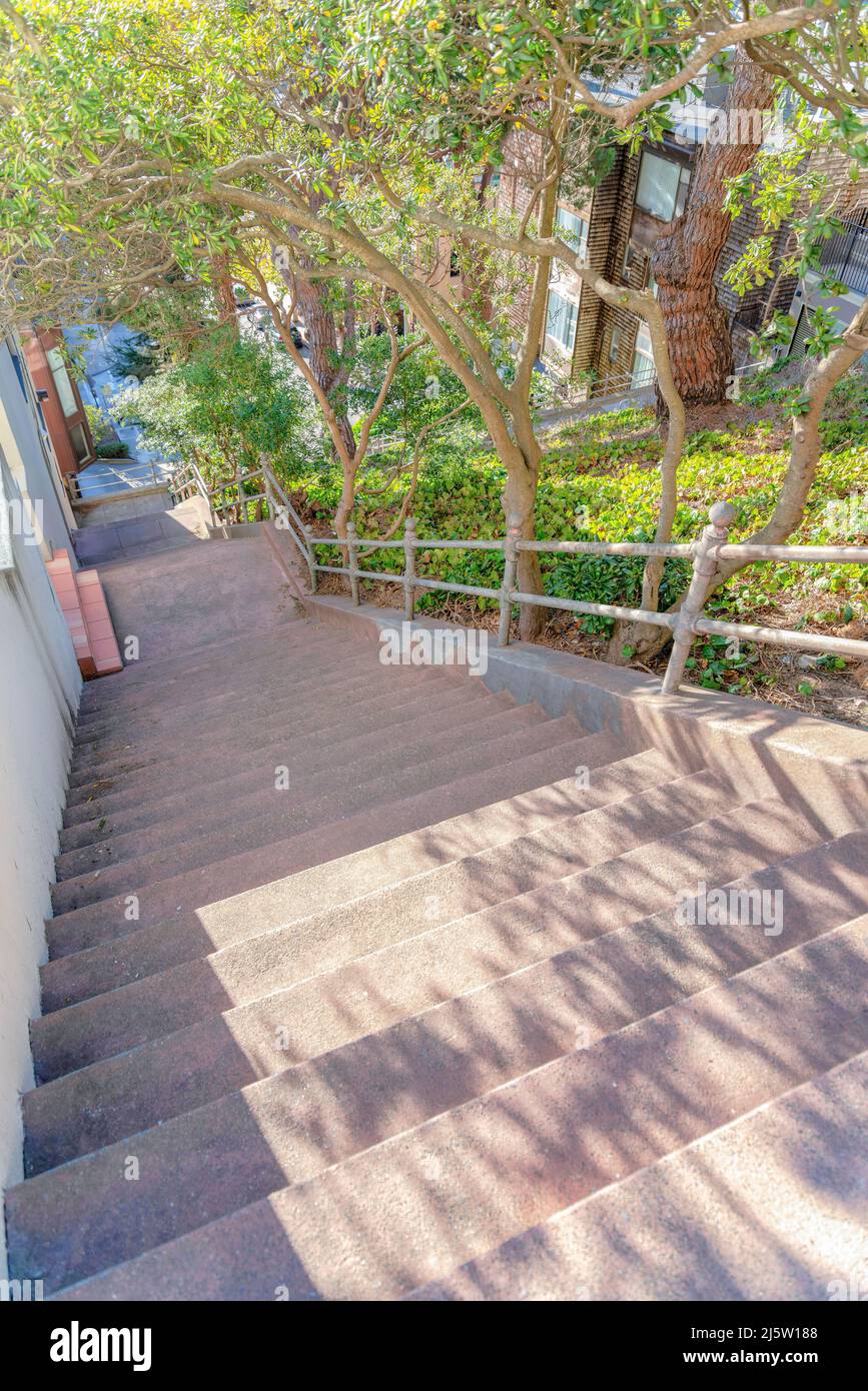 High concrete straight outdoor stairs on a slope in San Francisco ...