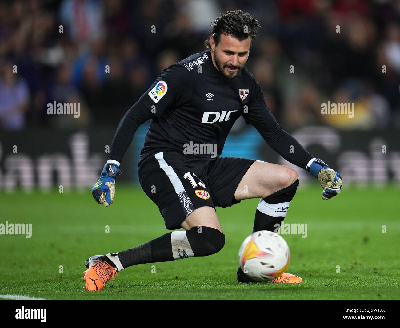 Barcelona, Spain. April 24, 2022, Stole Dimitrievski of Rayo Vallecano ...