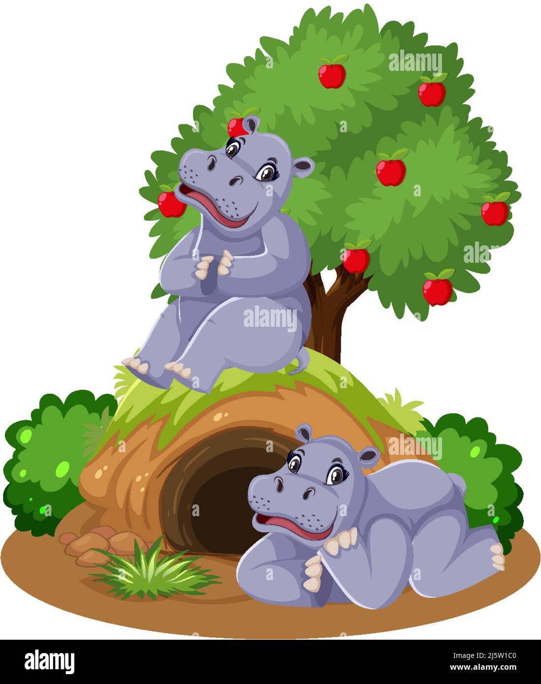 Two hippopotamus with burrow illustration Stock Vector Image & Art - Alamy