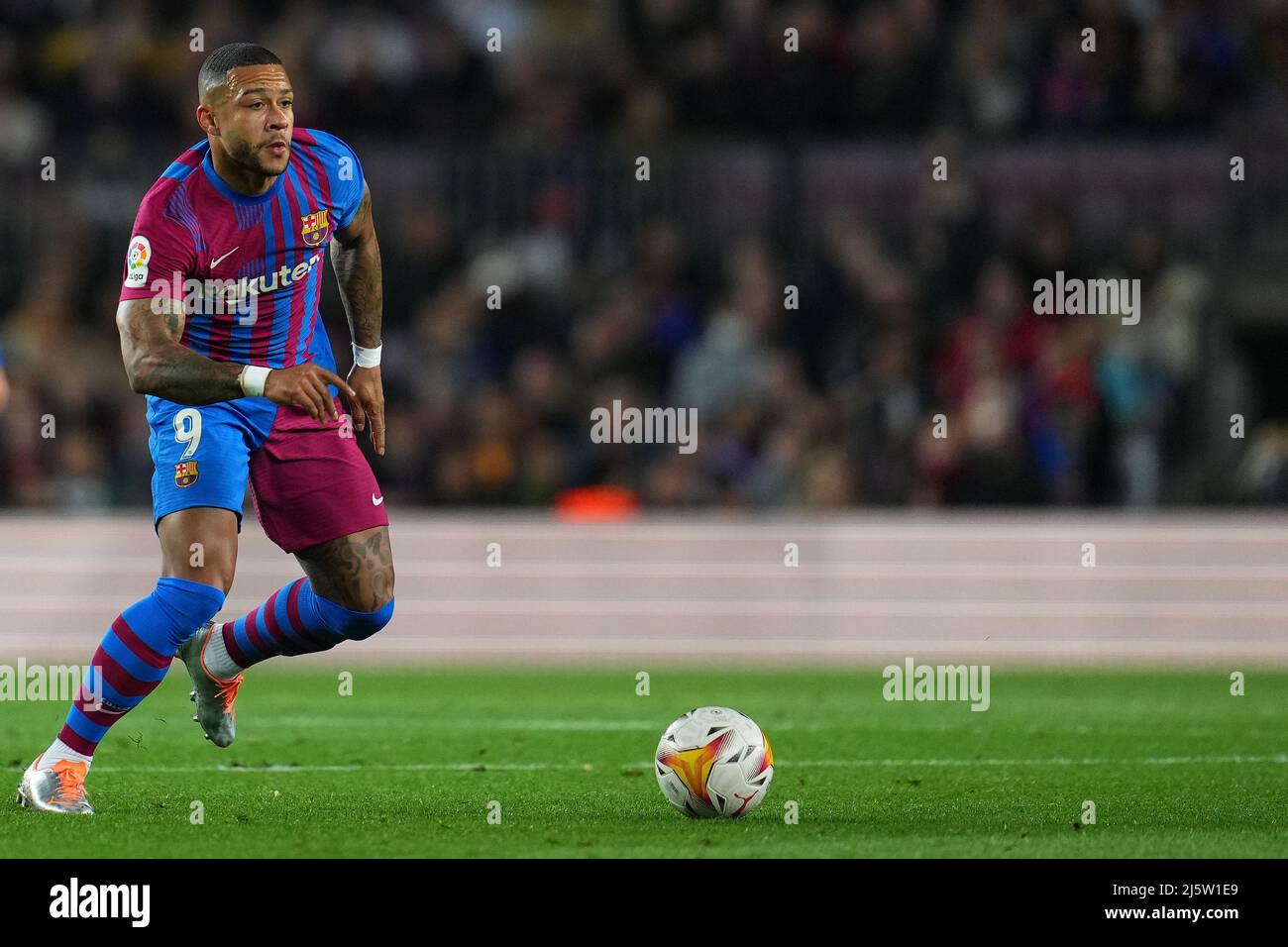 Barcelona, Spain. April 24, 2022, Memphis Depay of FC Barcelona during ...