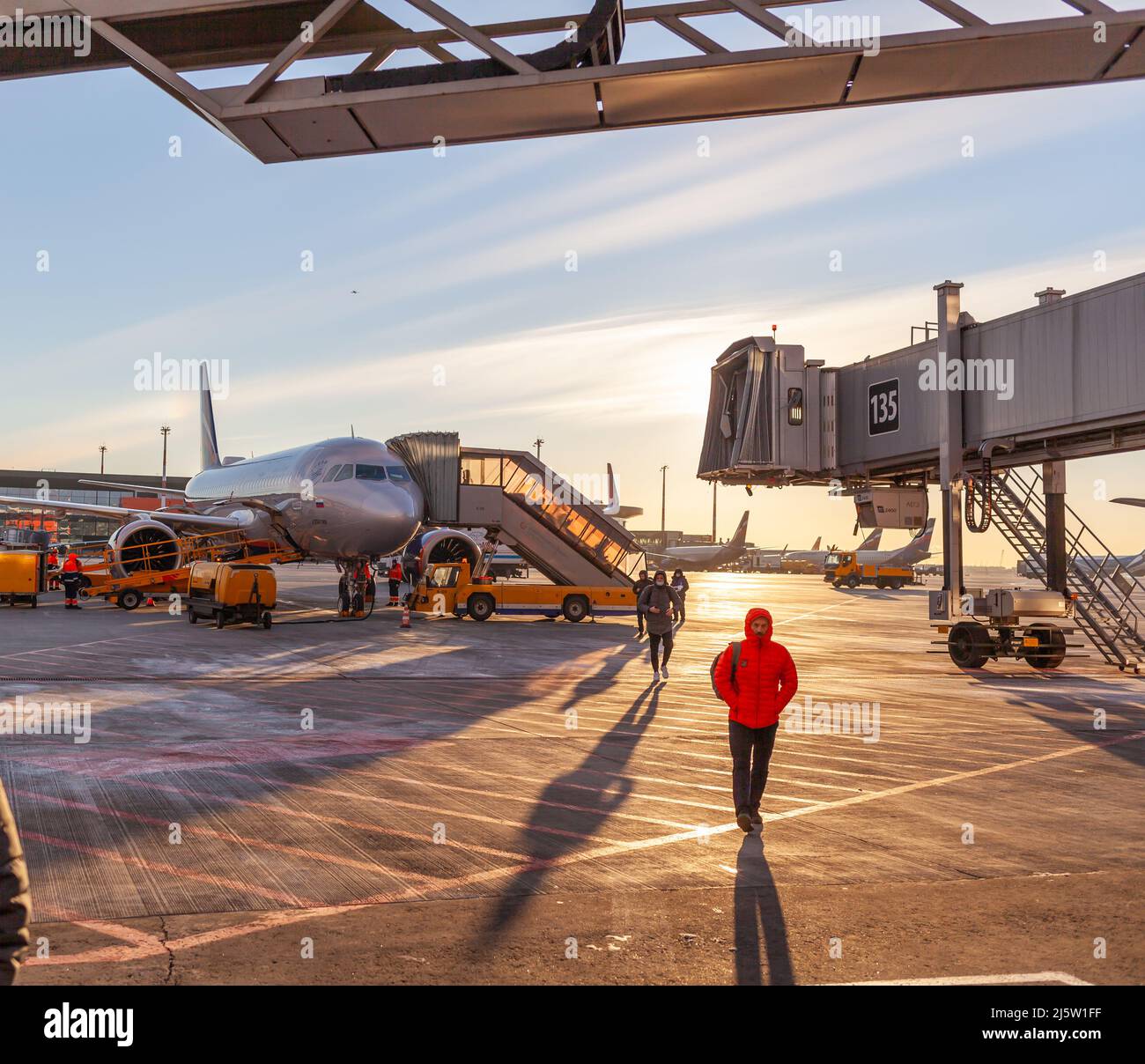 Front view big modern passenger aircraft approach boarding Stock Photo ... Front view big modern passenger aircraft approach boarding Stock Photo ...