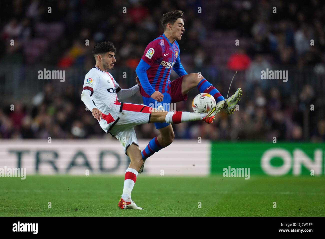 Barcelona, Spain. April 24, 2022, Oscar Valentin of Rayo Vallecano and ...