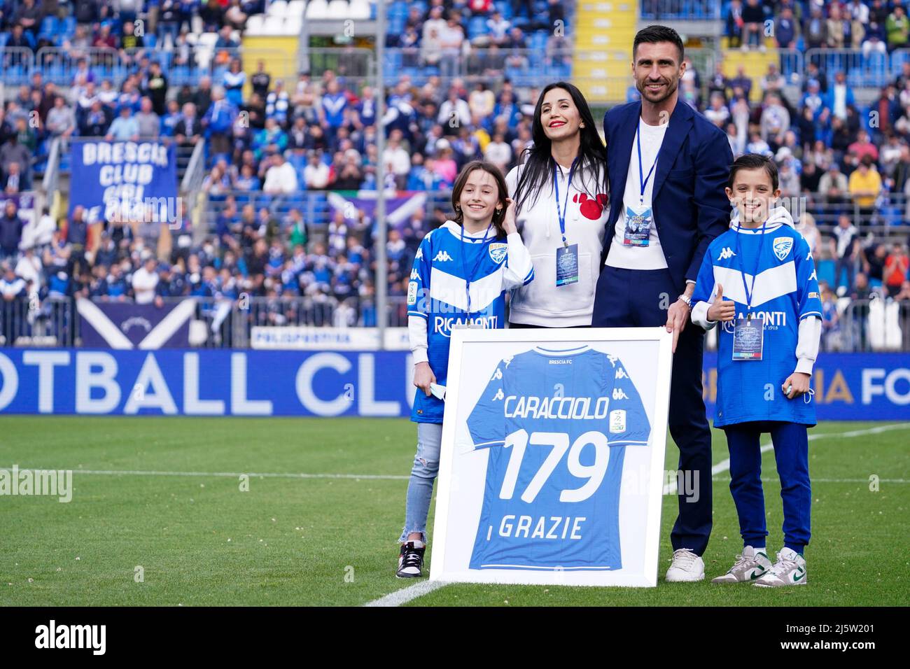 Brescia, Italy. 25th Apr, 2022. Andrea Caracciolo (Brescia) and his ...