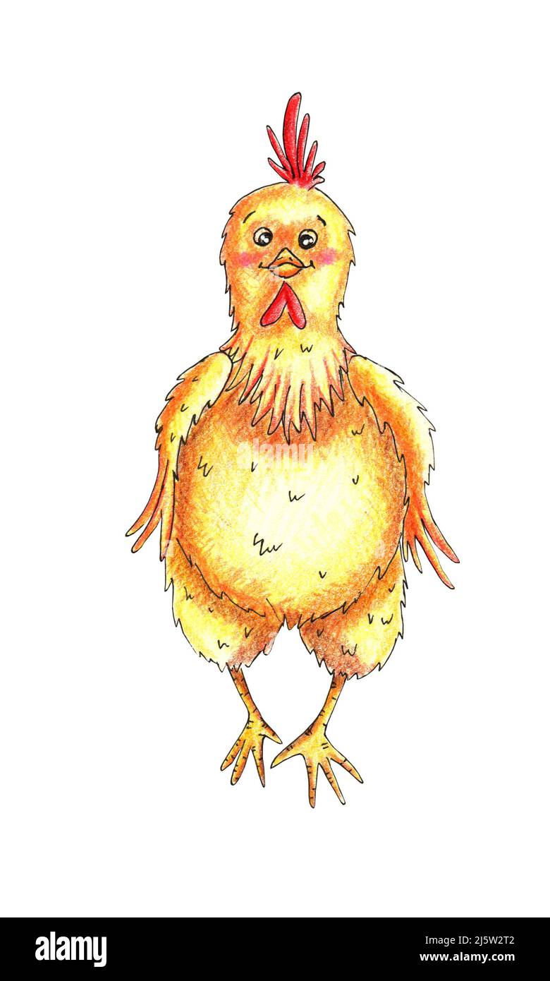 Yellow funny chicken drawn with colored pencils. It's perfect for ...