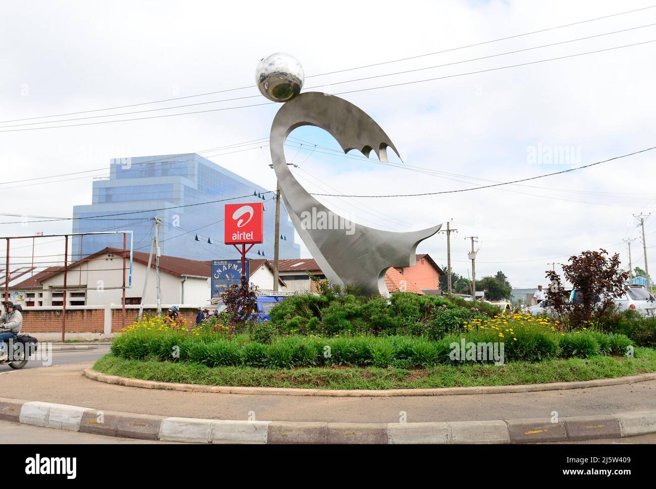 A contemporary sculpture in a traffic roundabout in Antananarivo ...