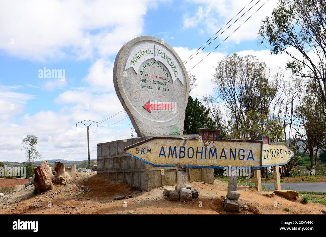 Direction sign to the Ambohimanga castle in Madagascar Stock Photo - Alamy