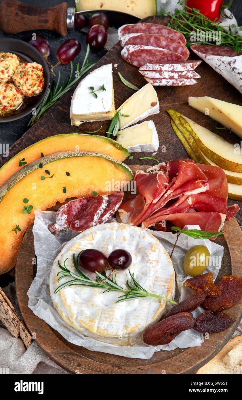 Appetizers assortment on dark background. Mediterranean food concept ...