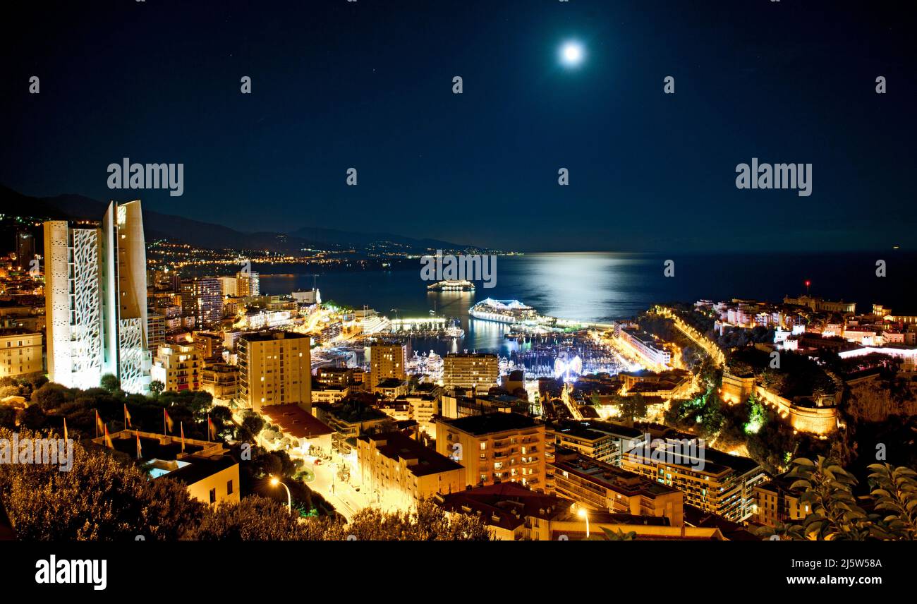 elevated view of Monaco by night Stock Photo - Alamy