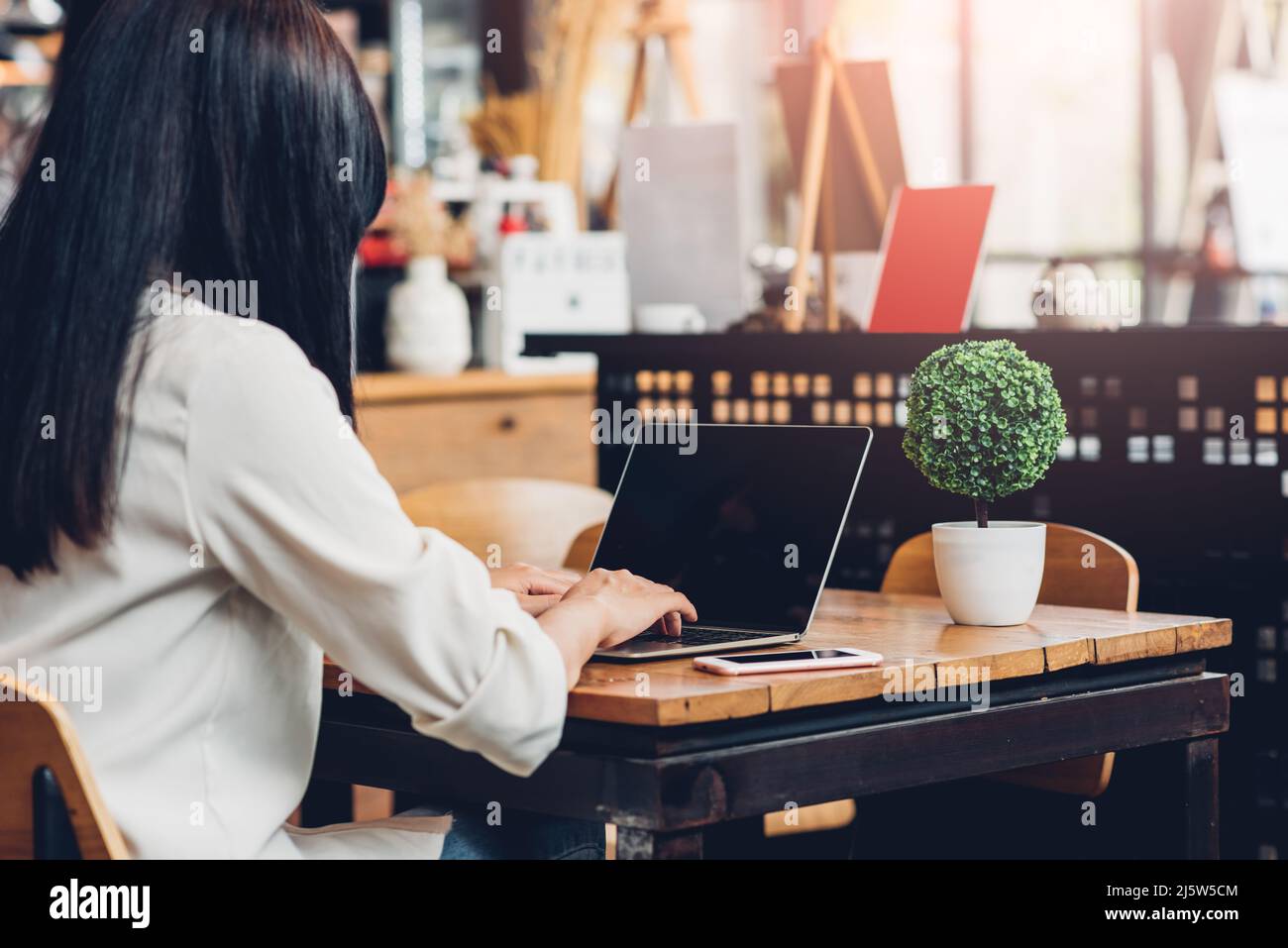 Business young women lifestyle freelance working using laptop computer ...