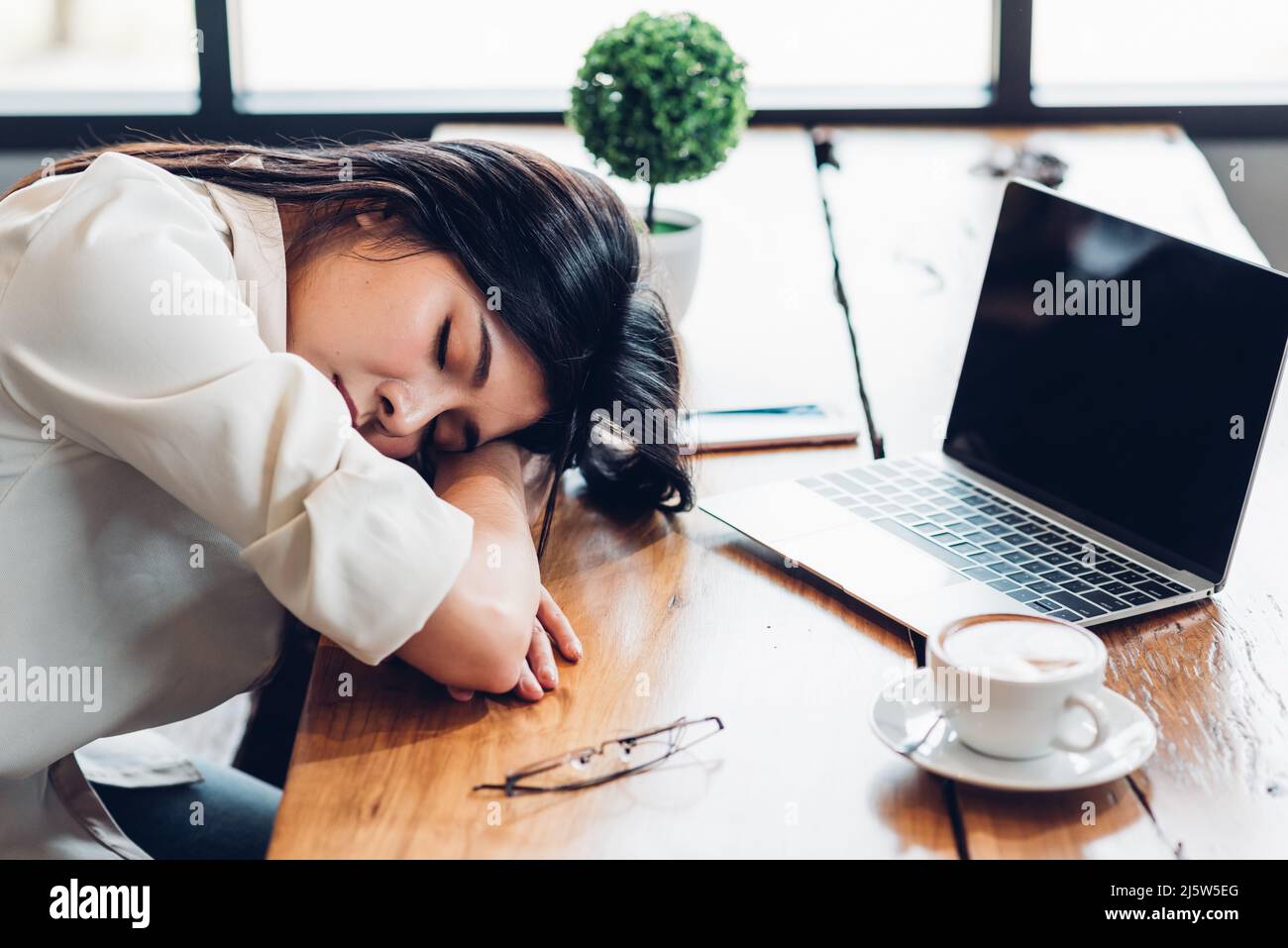 Business women lifestyle freelance he has resting sleeping after hard ...