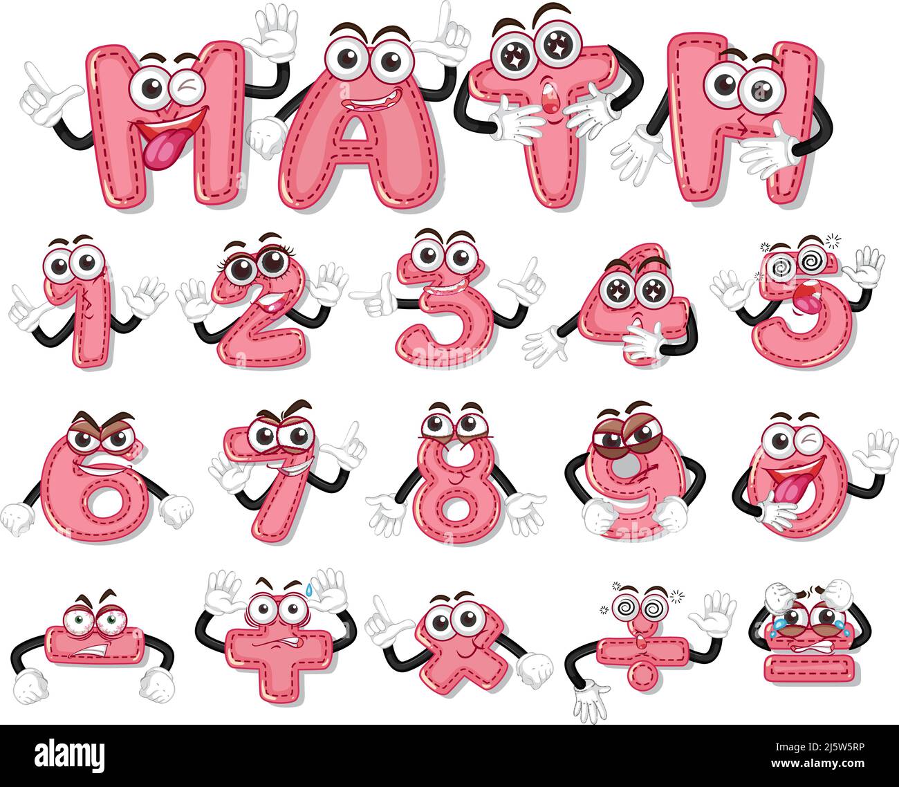 Counting numbers from zero to nine and math symbols illustration Stock ...