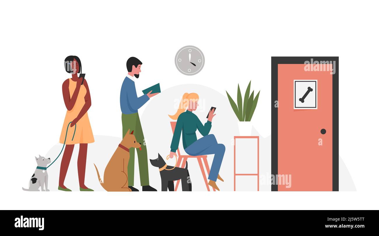 Veterinary animal consultation queue. Domestic pets care, vet doctor ...