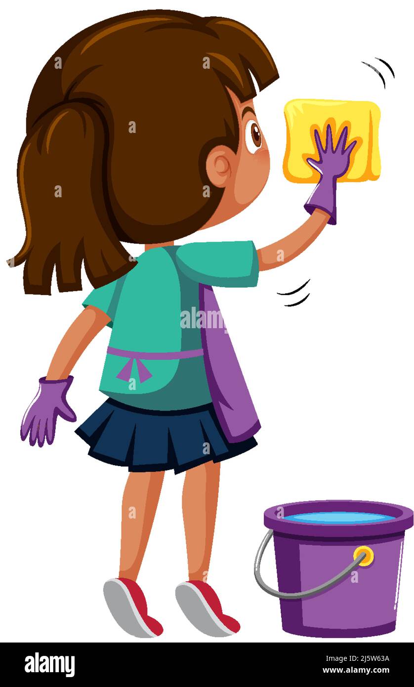 A girl cleaning on white background illustration Stock Vector Image ...