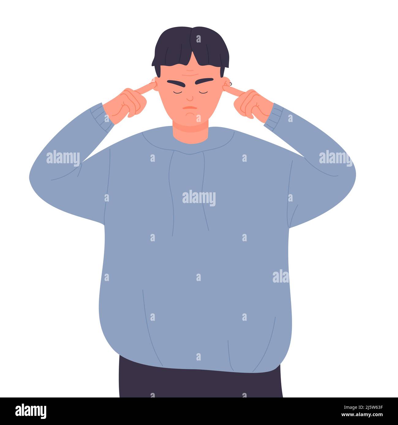Aggressive sad man pointing on his head isolated illustration ...