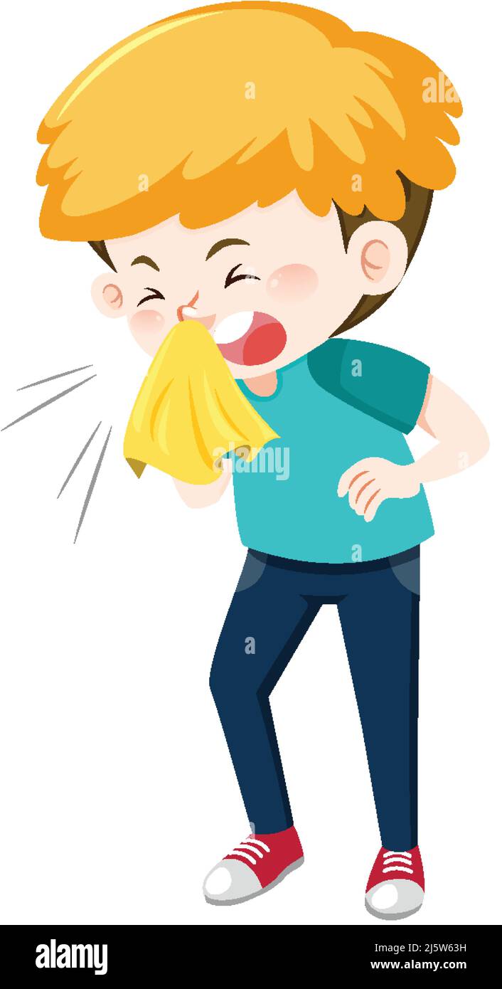 A sick boy cartoon character on white background illustration Stock ...