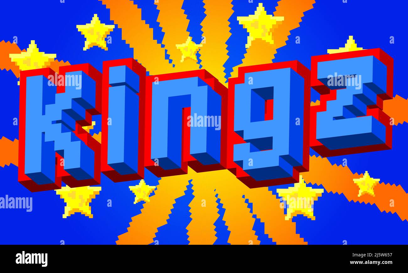 Kingz, modern slang (Kings) pixelated word with geometric graphic ...