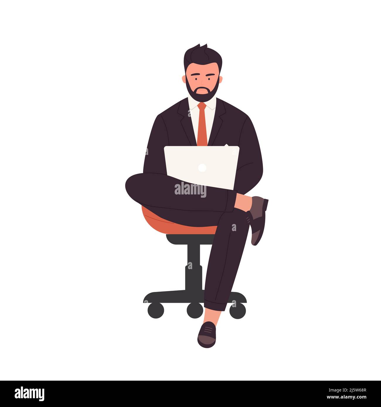 Concentrated Businessman In Office Chair Manager Working On Laptop
