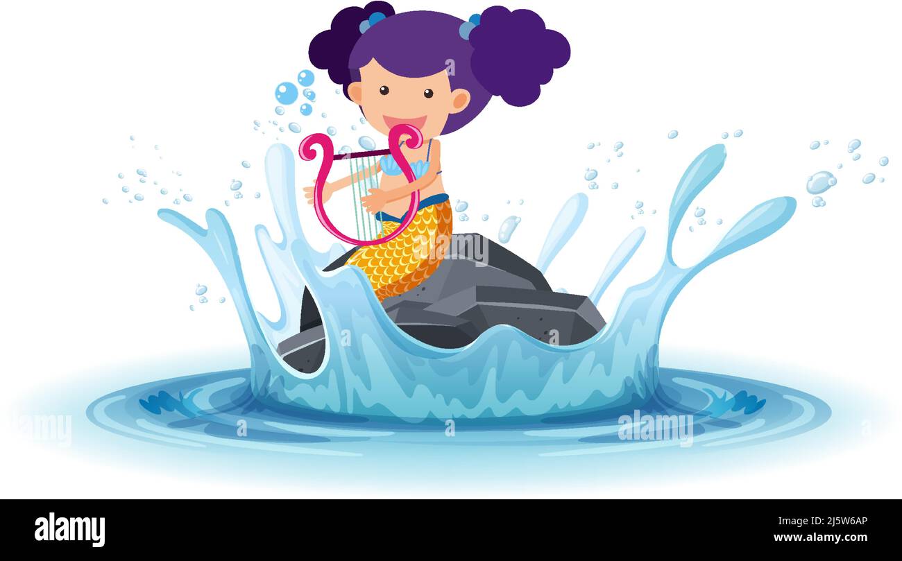 A water splash with mermaid on a stone on white background illustration ...