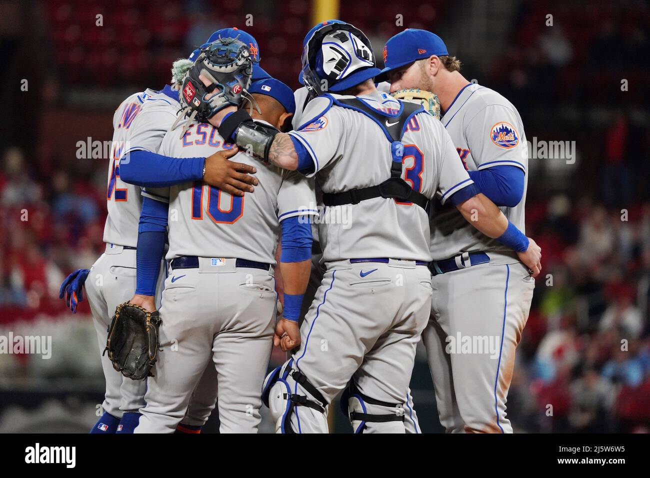 St. Louis, United States. 26th Apr, 2022. The New York Mets infield ...