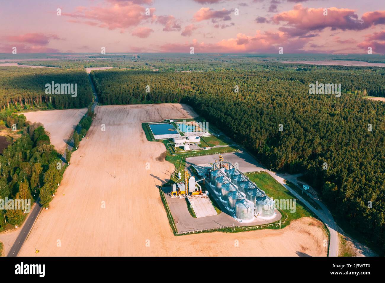 Modern Granary, Grain-drying Complex, Commercial Grain Or Seed Silos In ...