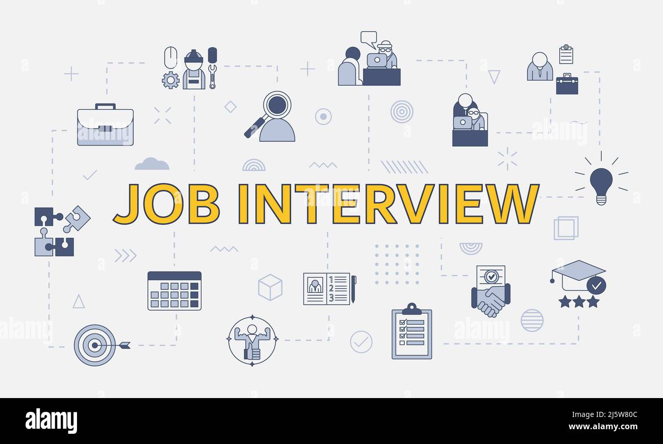 job interview concept with icon set with big word or text on center ...