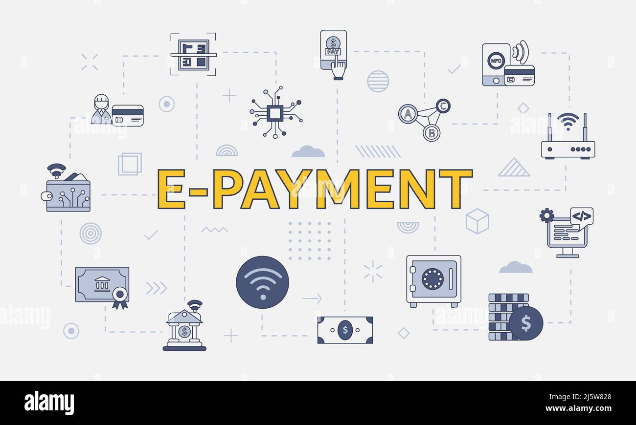 e-payment electronic concept with icon set with big word or text on ...