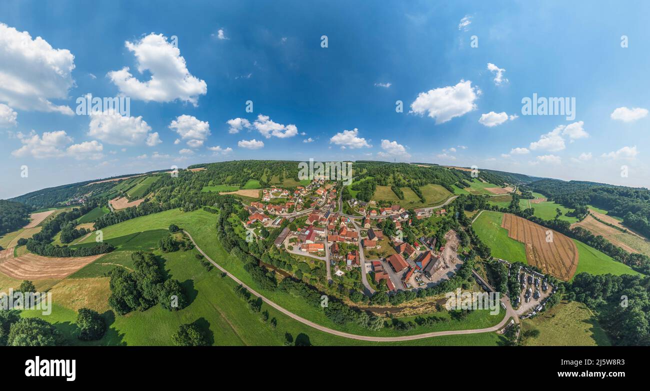 Aerial view to Tauberscheckenbach in the Tauber valley Stock Photo - Alamy