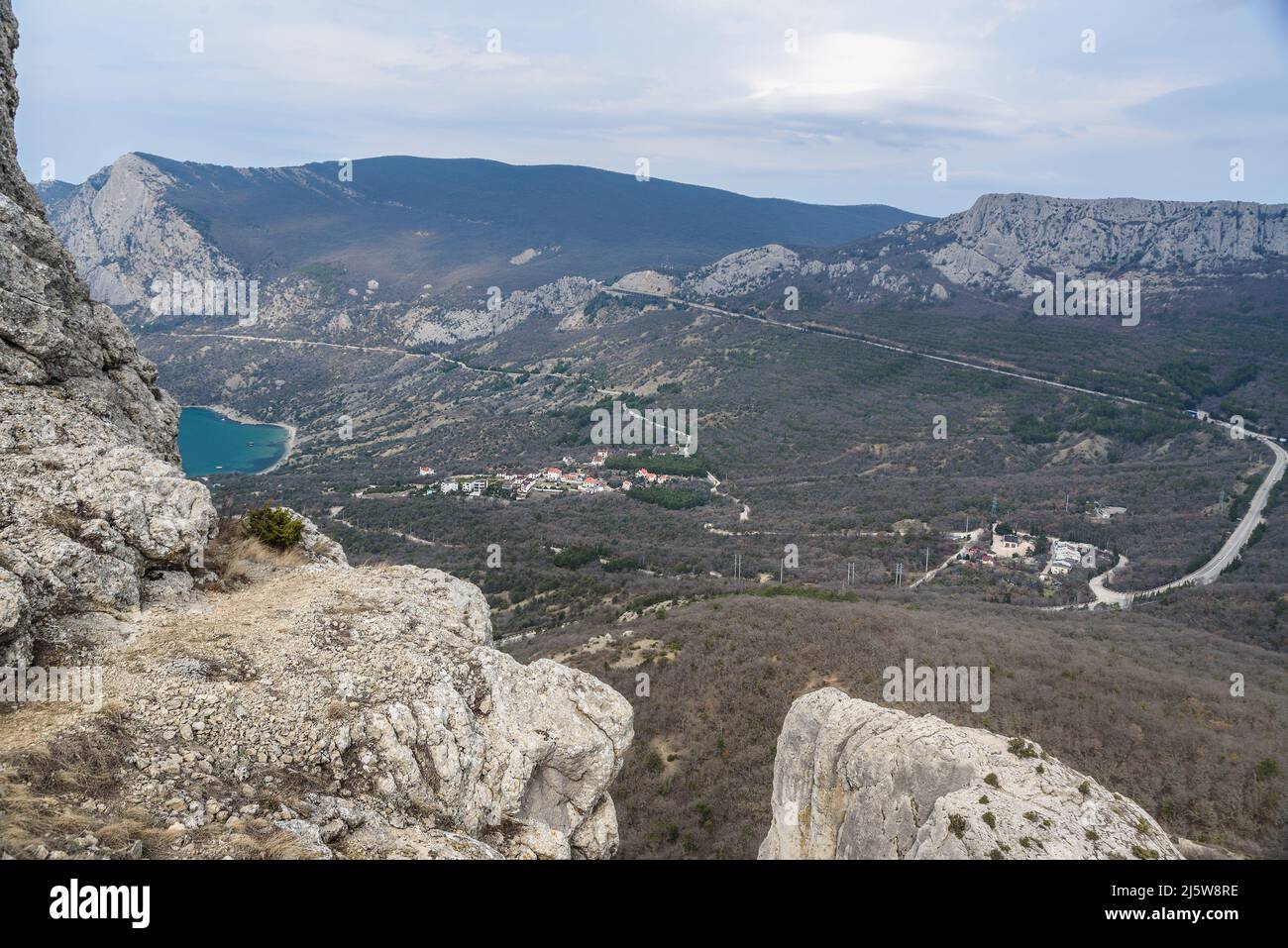 View of Laspi Bay from rocky crest Delikli-Burun lyas-Kaya mountain in ...