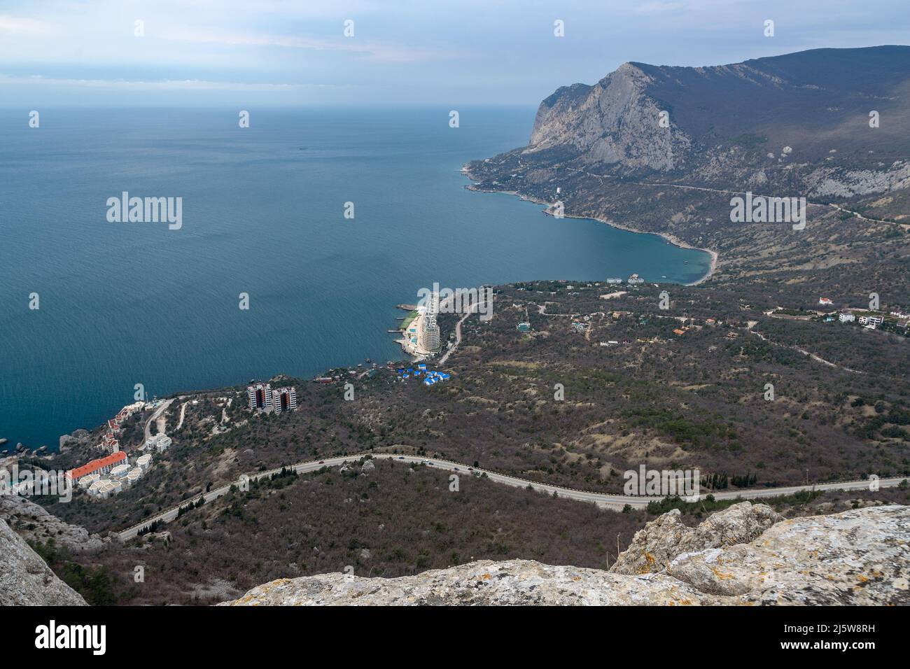 View of Laspi Bay from rocky crest Delikli-Burun lyas-Kaya mountain in ...