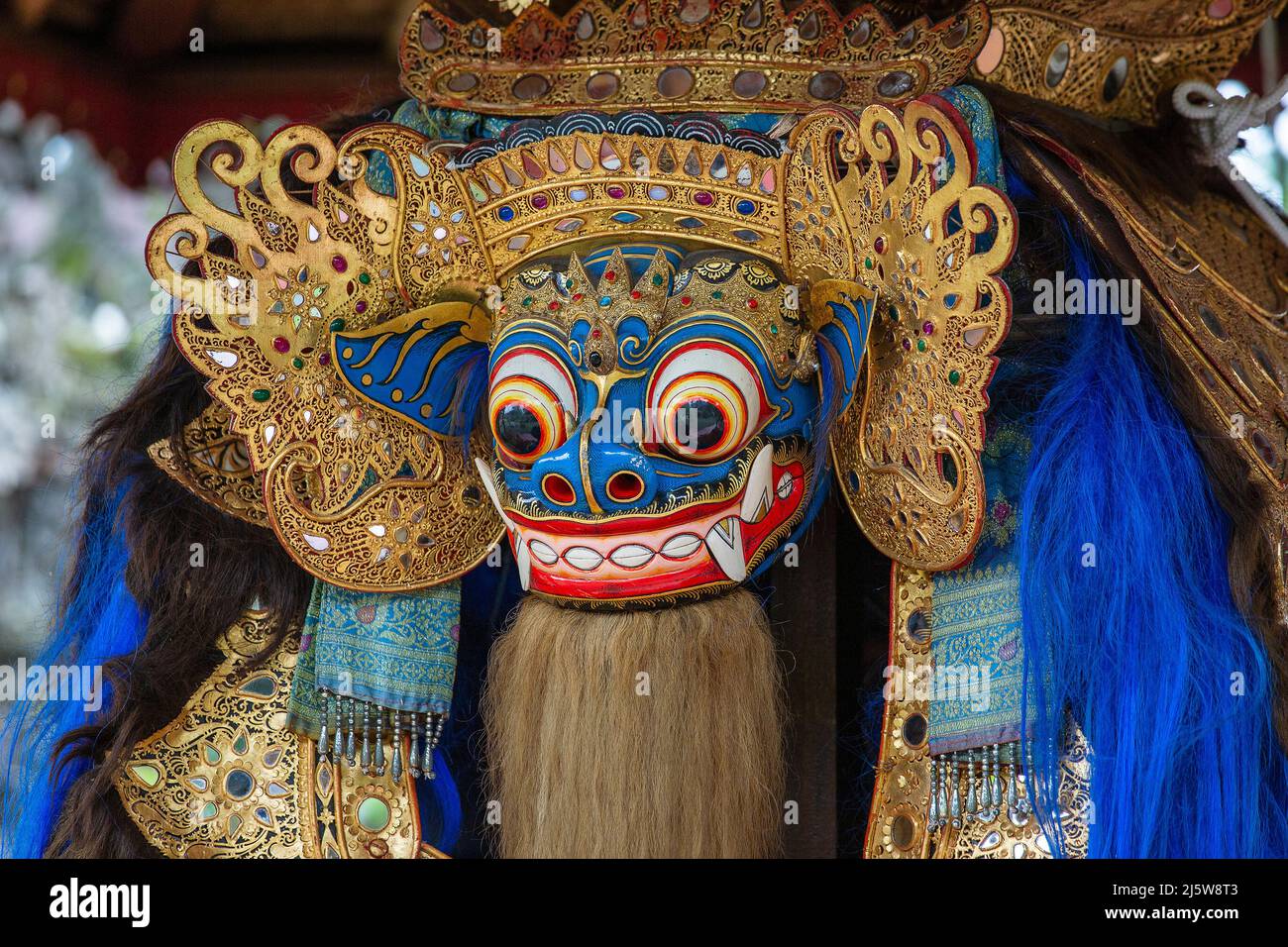 Traditional Balinese Barong mask on street ceremony in Ubud, island ...