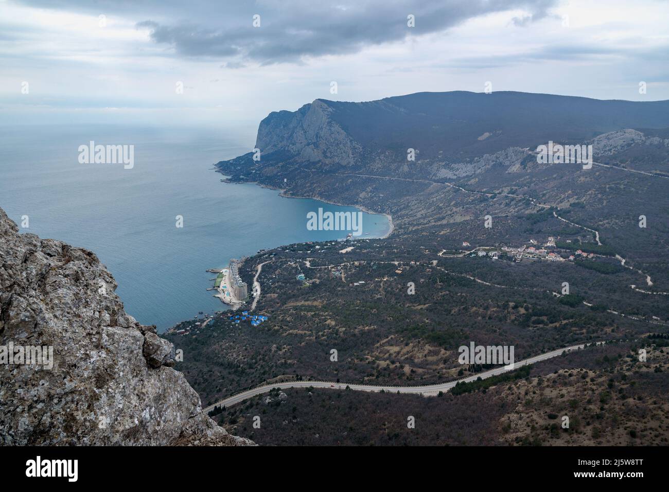 View of Laspi Bay from rocky crest Delikli-Burun lyas-Kaya mountain in ...