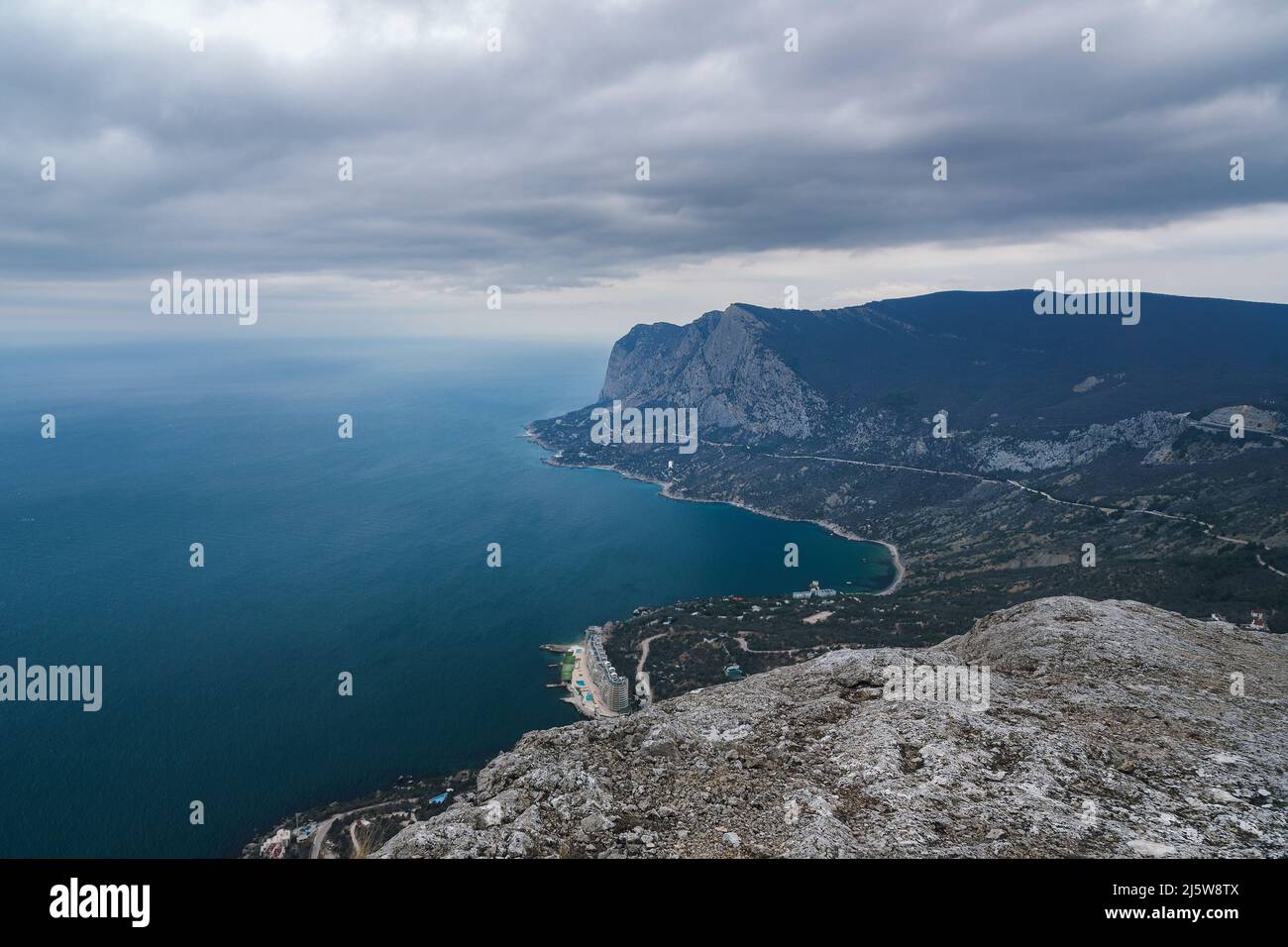 View of Laspi Bay from rocky crest Delikli-Burun lyas-Kaya mountain in ...