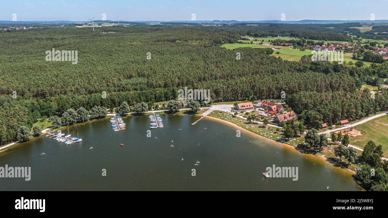 Aerial view to Heuberg lake center on Rothsee near Hilpolsttein Stock ...