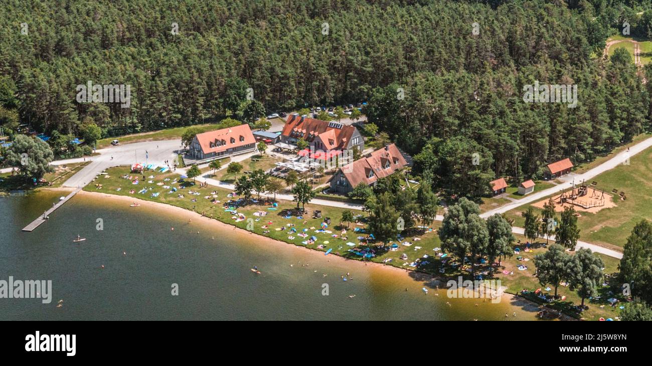 Aerial view to Heuberg lake center on Rothsee near Hilpolsttein Stock ...