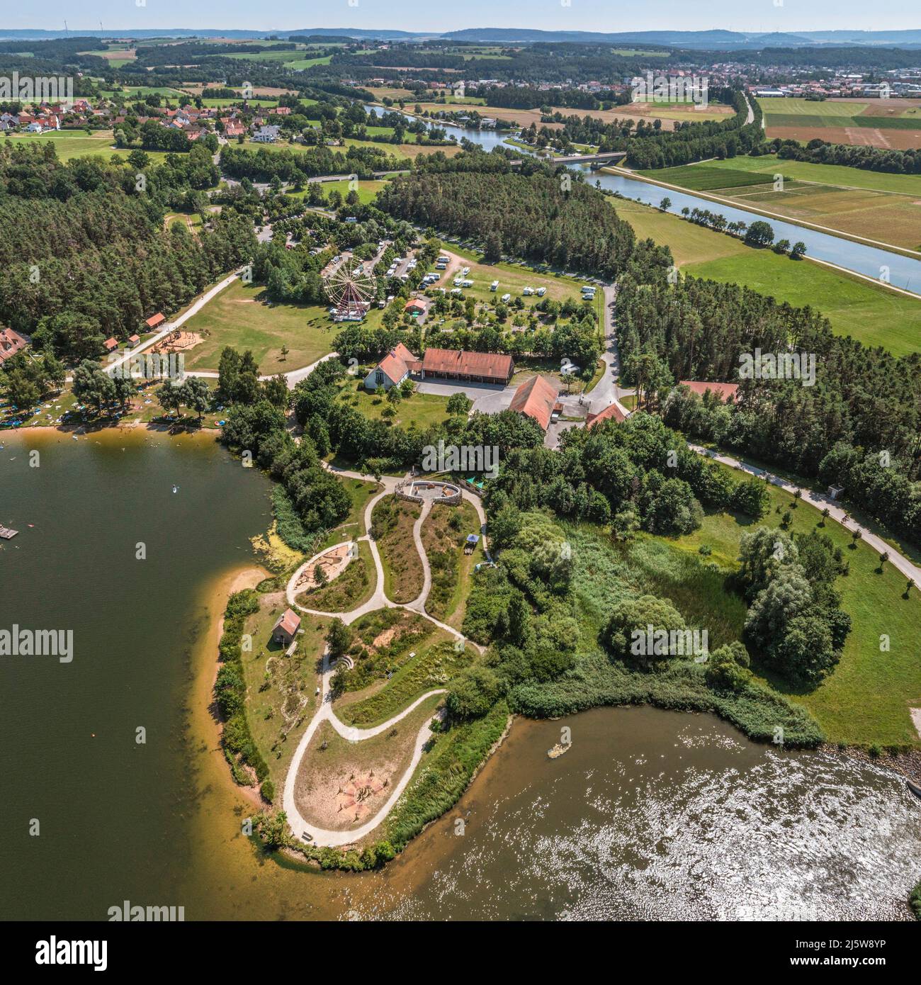 Aerial view to Heuberg lake center on Rothsee near Hilpolsttein Stock ...