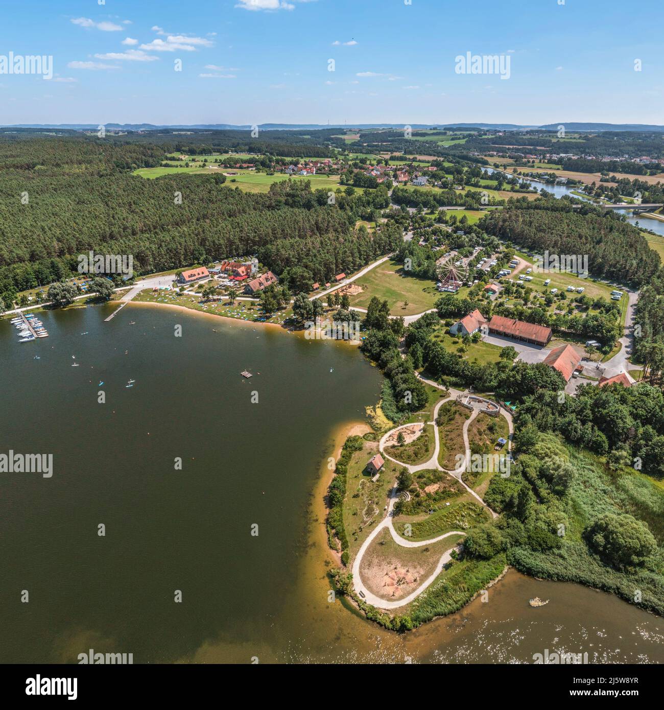 Aerial view to Heuberg lake center on Rothsee near Hilpolsttein Stock ...