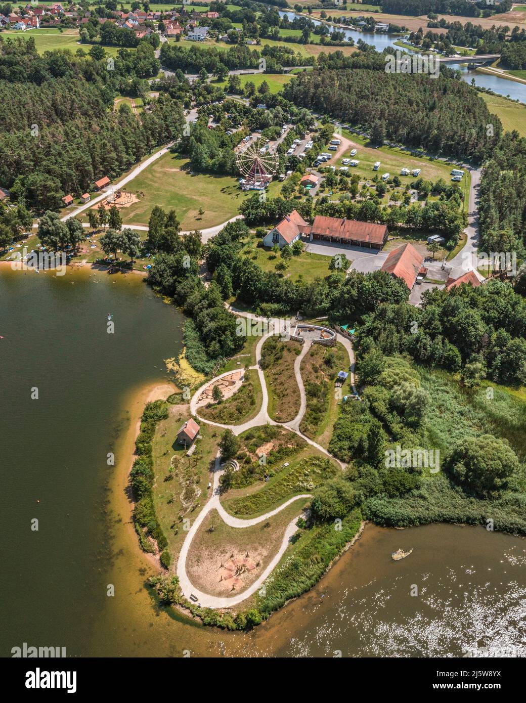 Aerial view to Heuberg lake center on Rothsee near Hilpolsttein Stock ...