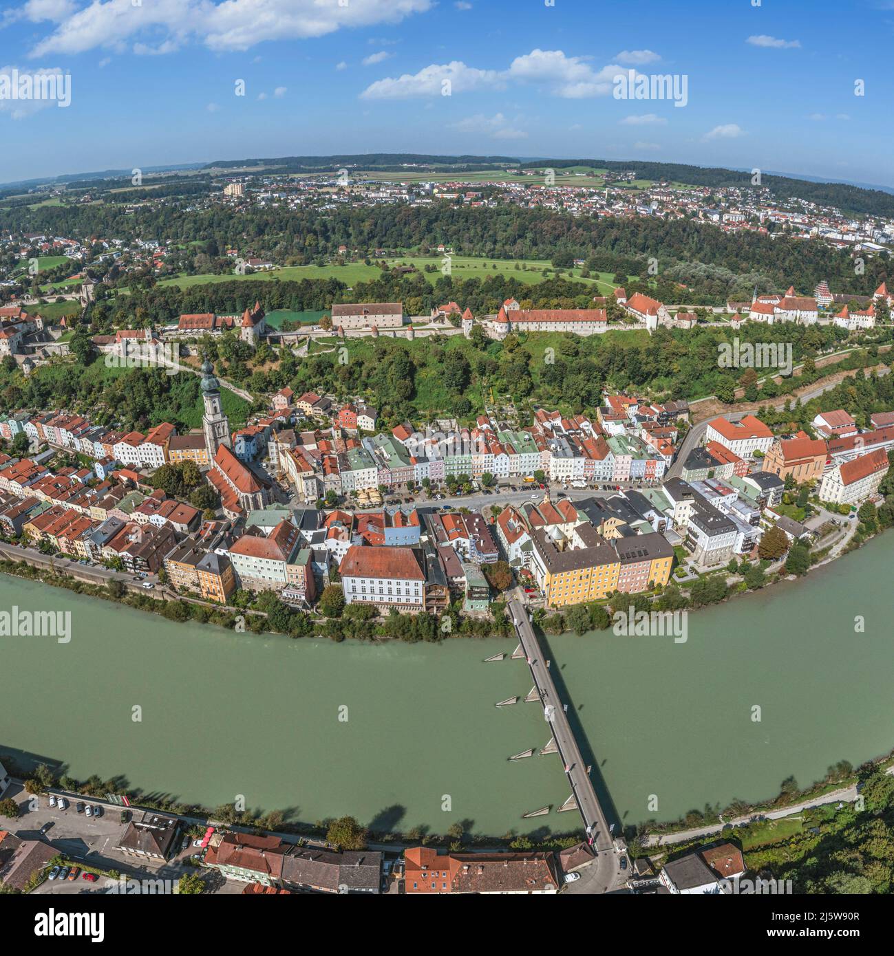 Aerial view to Burghausen and his famous castle Stock Photo - Alamy