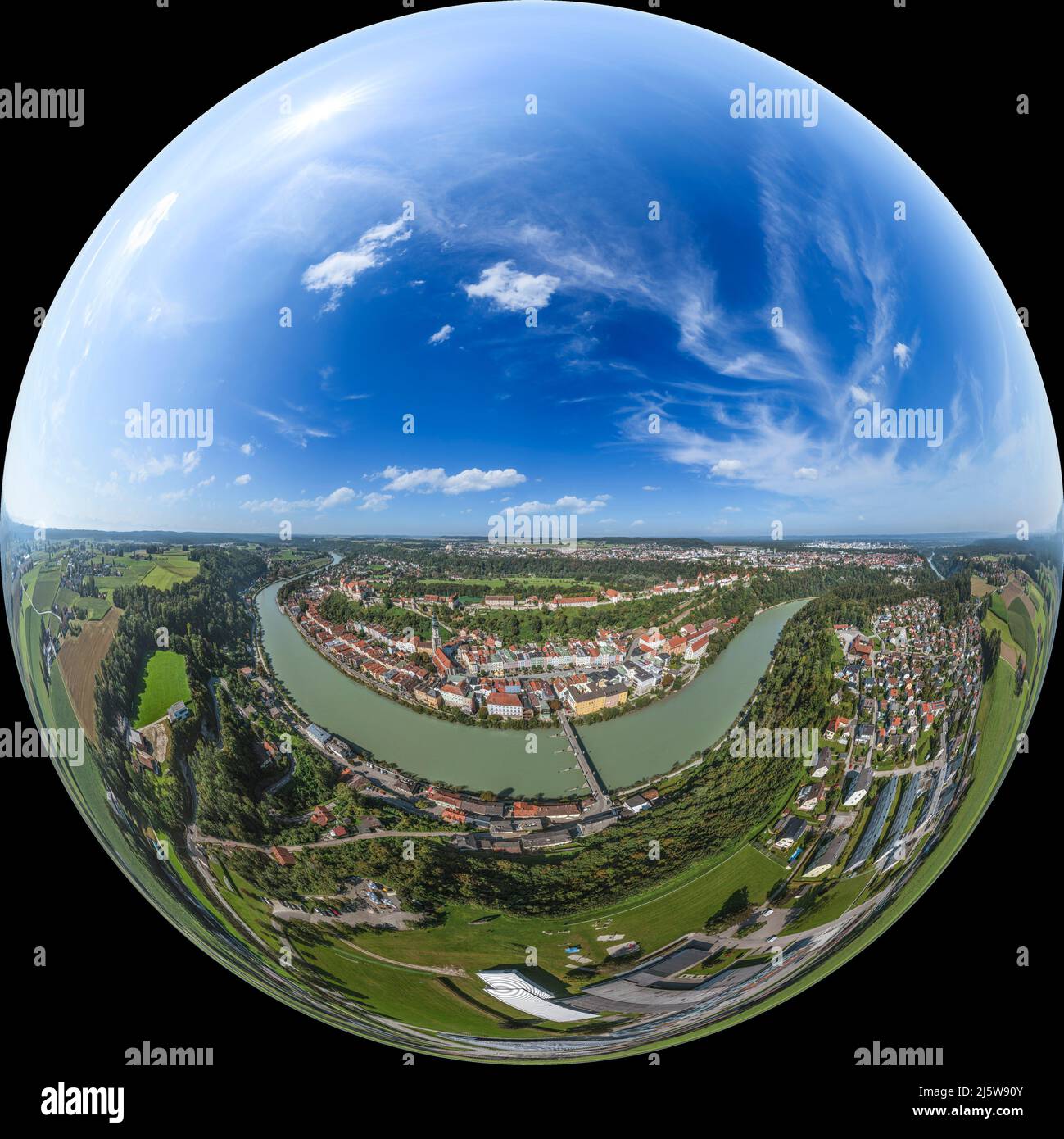 Aerial view to Burghausen and his famous castle Stock Photo - Alamy